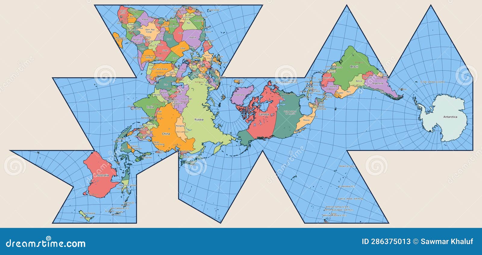 Dymaxion World Map Cartoon Vector | CartoonDealer.com #286375013