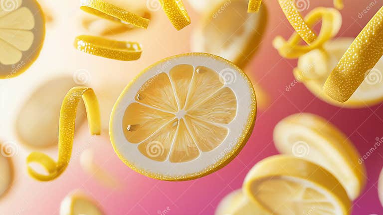 Dynamic Abstract Composition of Floating Lemon Slices, Generative Ai Stock Illustration ...