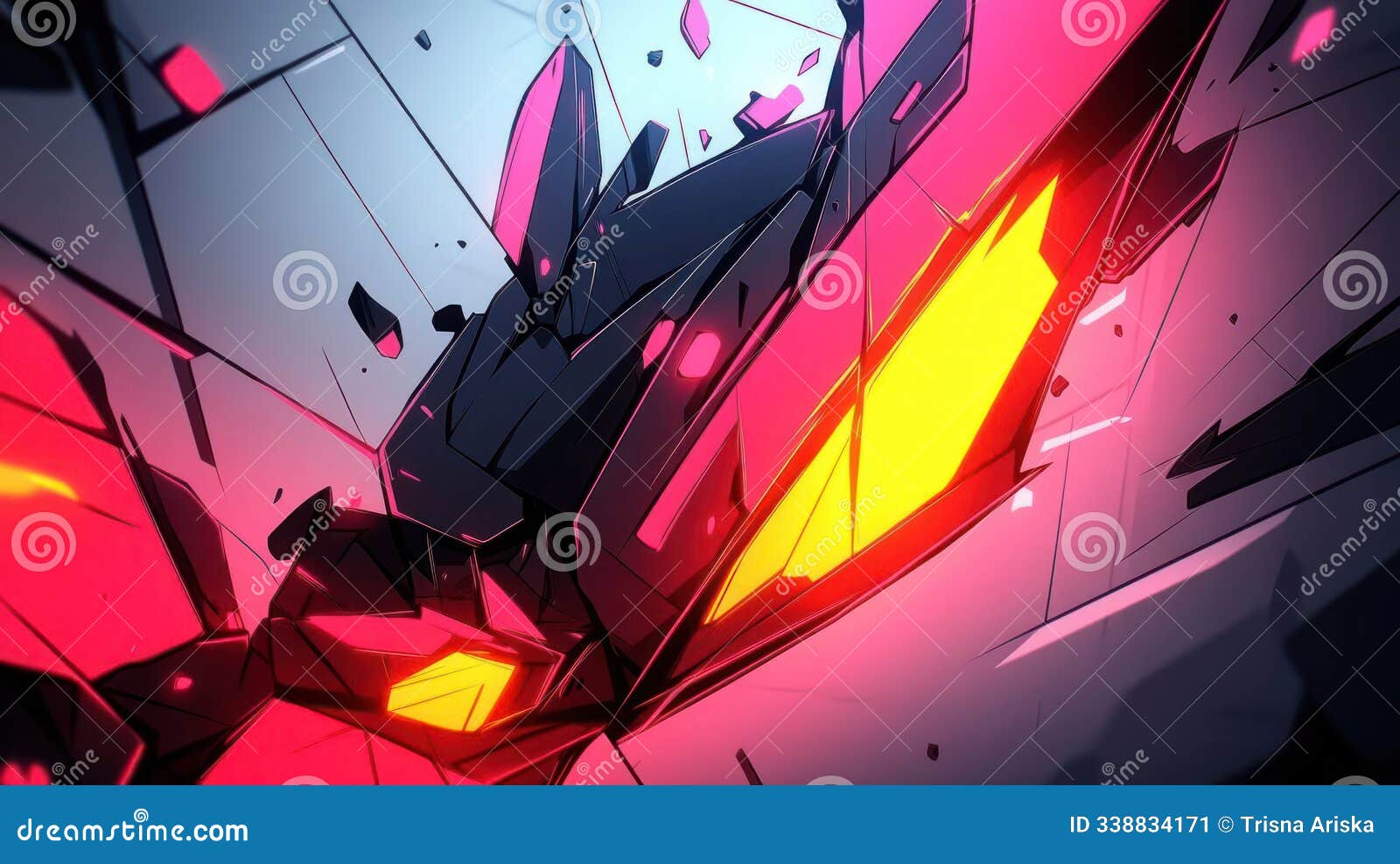 A Dynamic Abstract Design Featuring Jagged Shapes and Glowing Eyes ...