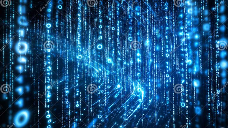 Abstract Digital Data Stream Blue Binary Code Falling Technology Background Stock Illustration ...