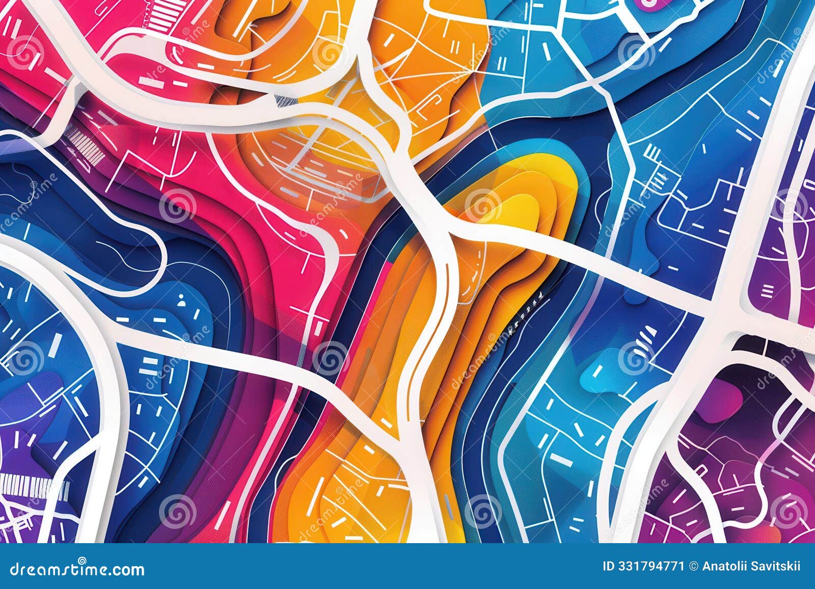 Dynamic Abstract Lines Overlay a Vibrant Map, Symbolizing Connectivity ...