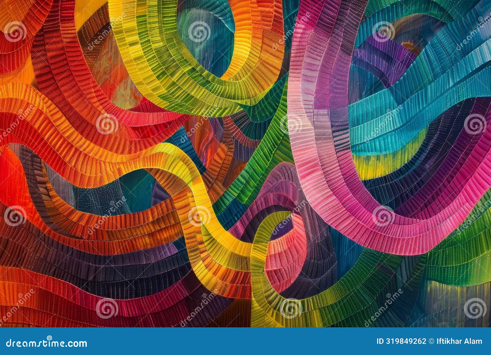 A Dynamic Abstract Painting Featuring Intricate Rainbow Stripes ...