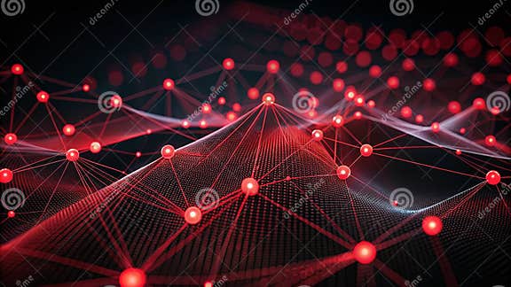 Dynamic Abstract Red Lines and Dots Pattern on a Dark Background ...