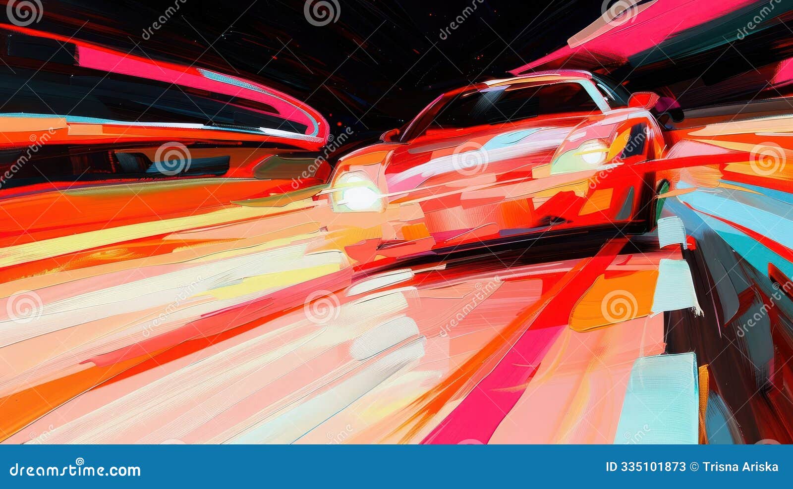 A Dynamic, Abstract Representation of a Speeding Car in Vibrant Colors ...