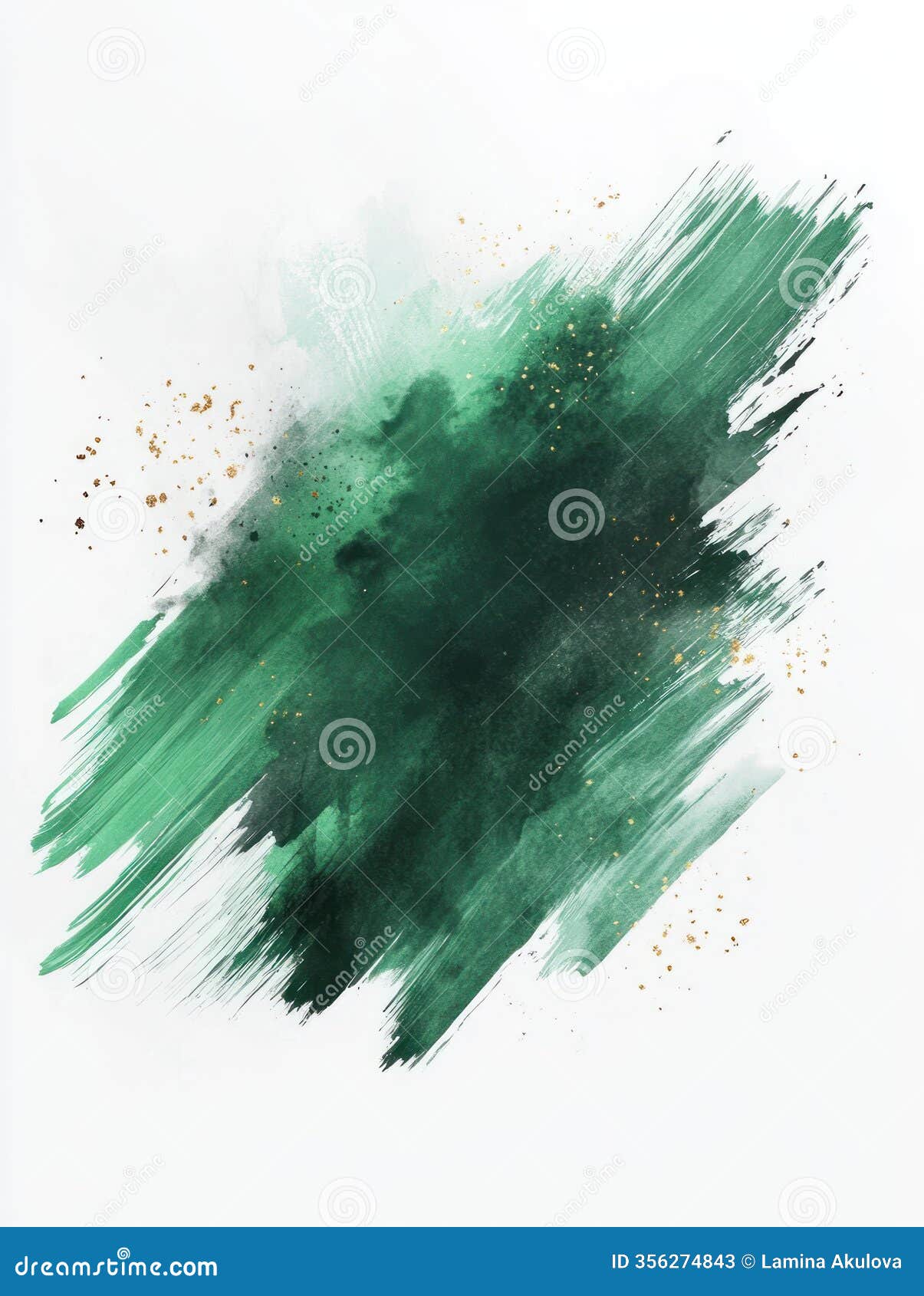 Dynamic Abstract Watercolor Splash in Bold Emerald with Gold Accents ...