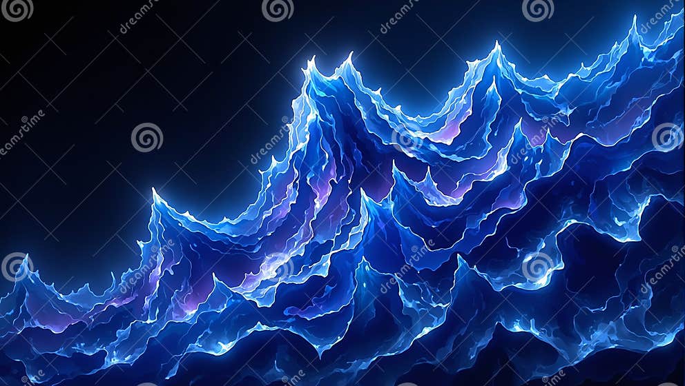 Dynamic Abstract Wave of Sharp Blue and Purple Crystals Glowing Against ...