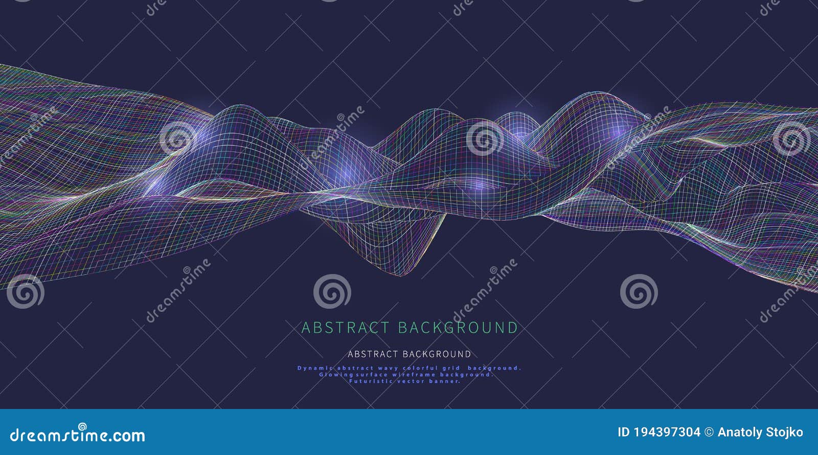 Dynamic Abstract Wavy Grid with Color Lines on Dark Background ...