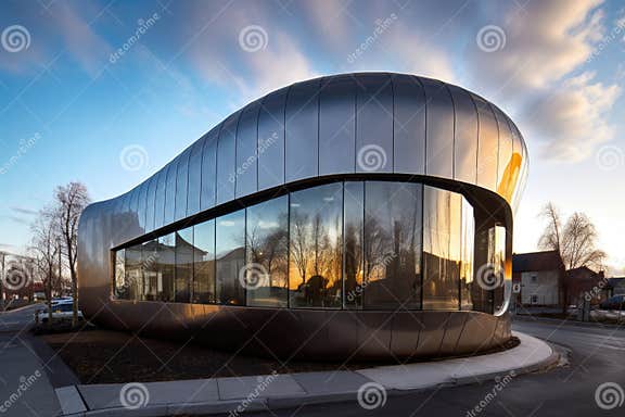 Dynamic Angles of a Curved, Metal-clad Building Stock Illustration ...