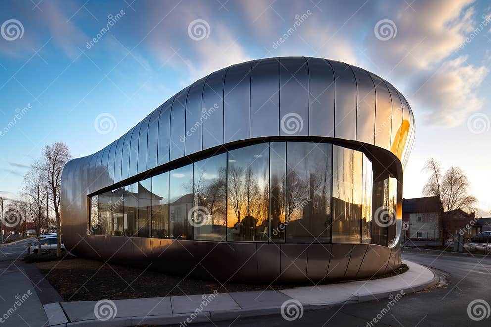 Dynamic Angles of a Curved, Metal-clad Building Stock Illustration ...