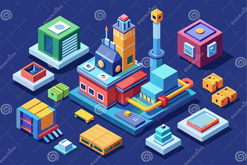 A Dynamic Array of Customizable Isometric Static Assets Depicts an ...