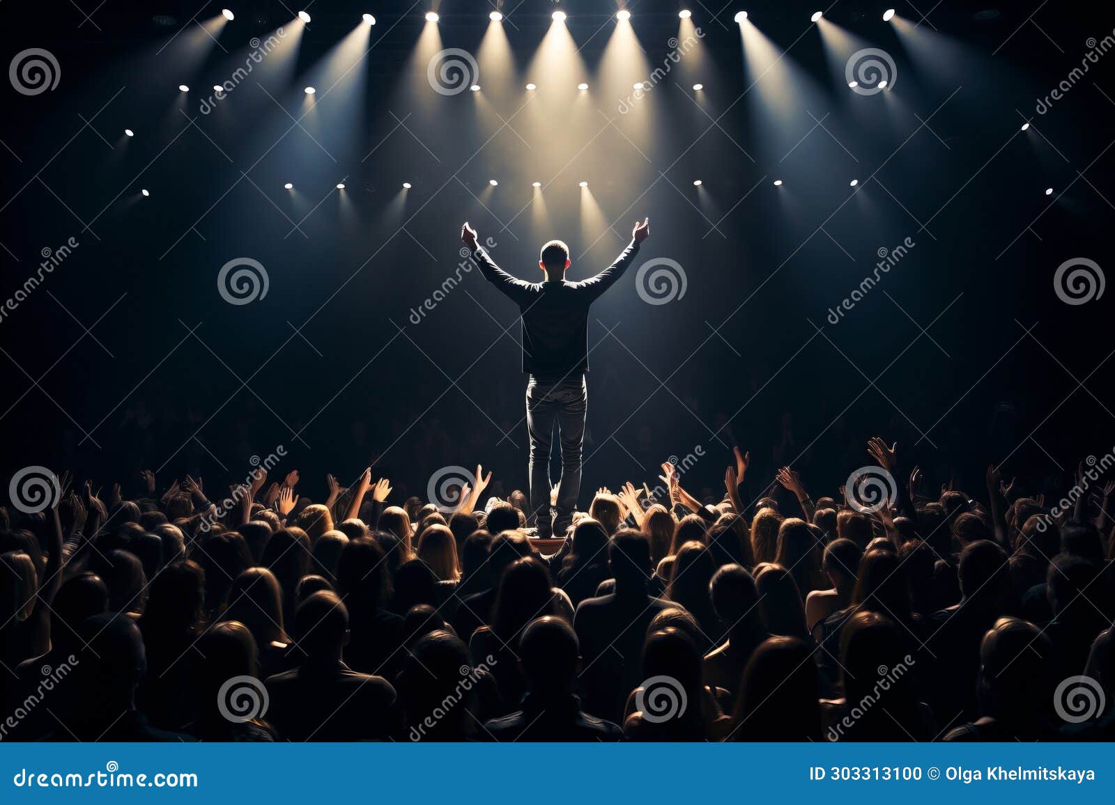 Dynamic Artist Captivating Audience On Stage, Holding Microphone ...