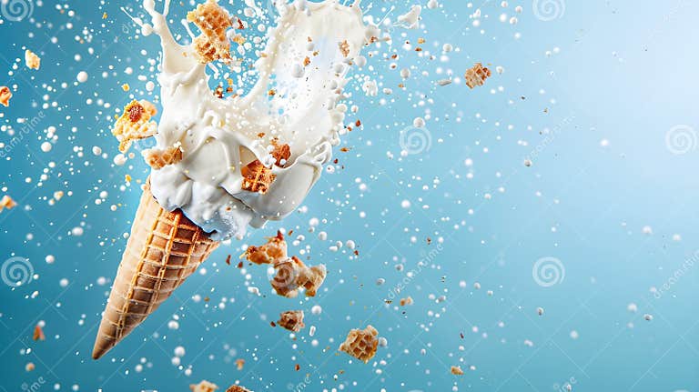 Ice Cream Cone Explosion with Waffle Pieces Stock Illustration ...