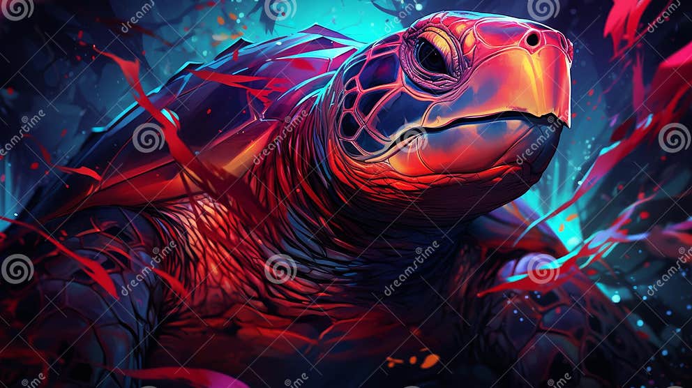Vibrant Turtle Shell Illustration with Bold Contrasts, Intricate ...