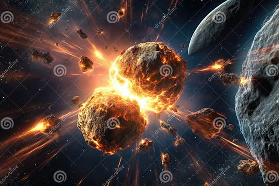 A Dynamic Asteroid Collision in Outer Space Stock Photo - Image of ...