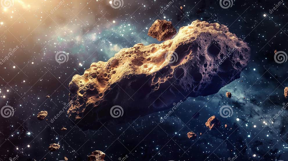 Dynamic Asteroid Field with Celestial Bodies and Glowing Trails in Space. Stock Image - Image of ...