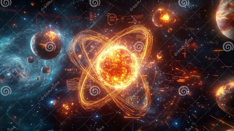 Dynamic Atomic Core Surrounded by Glowing Energy in Space Stock Image ...