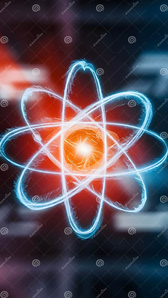 Dynamic Atomic Structure Pulsating in Orange and Blue Against Blurred ...