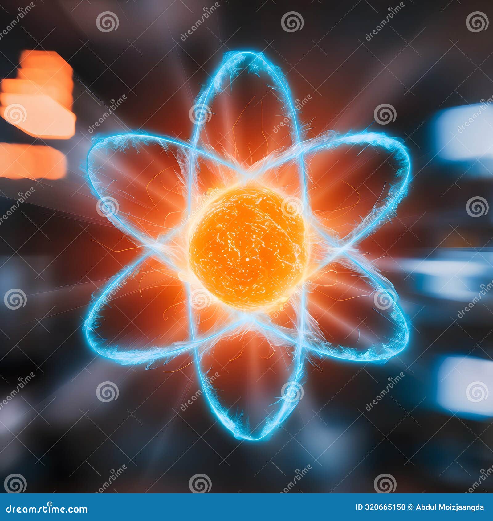 Dynamic Atomic Structure Pulsating in Orange and Blue Against Blurred ...