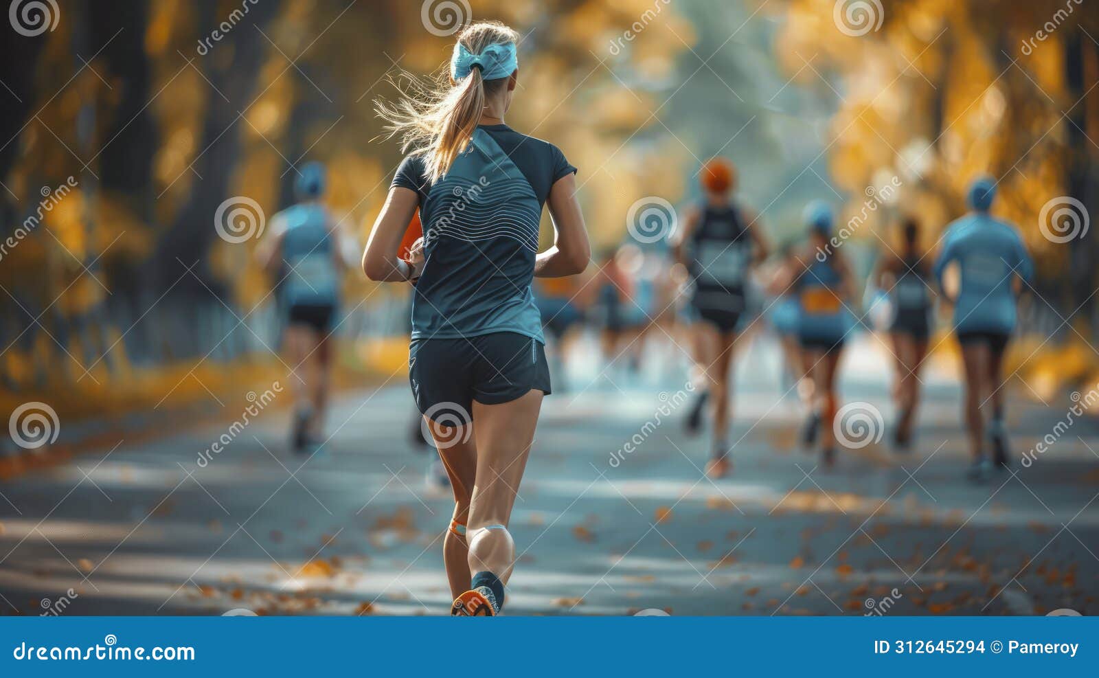 The Dynamic Back View of Female Runners Propelling Forward in a ...