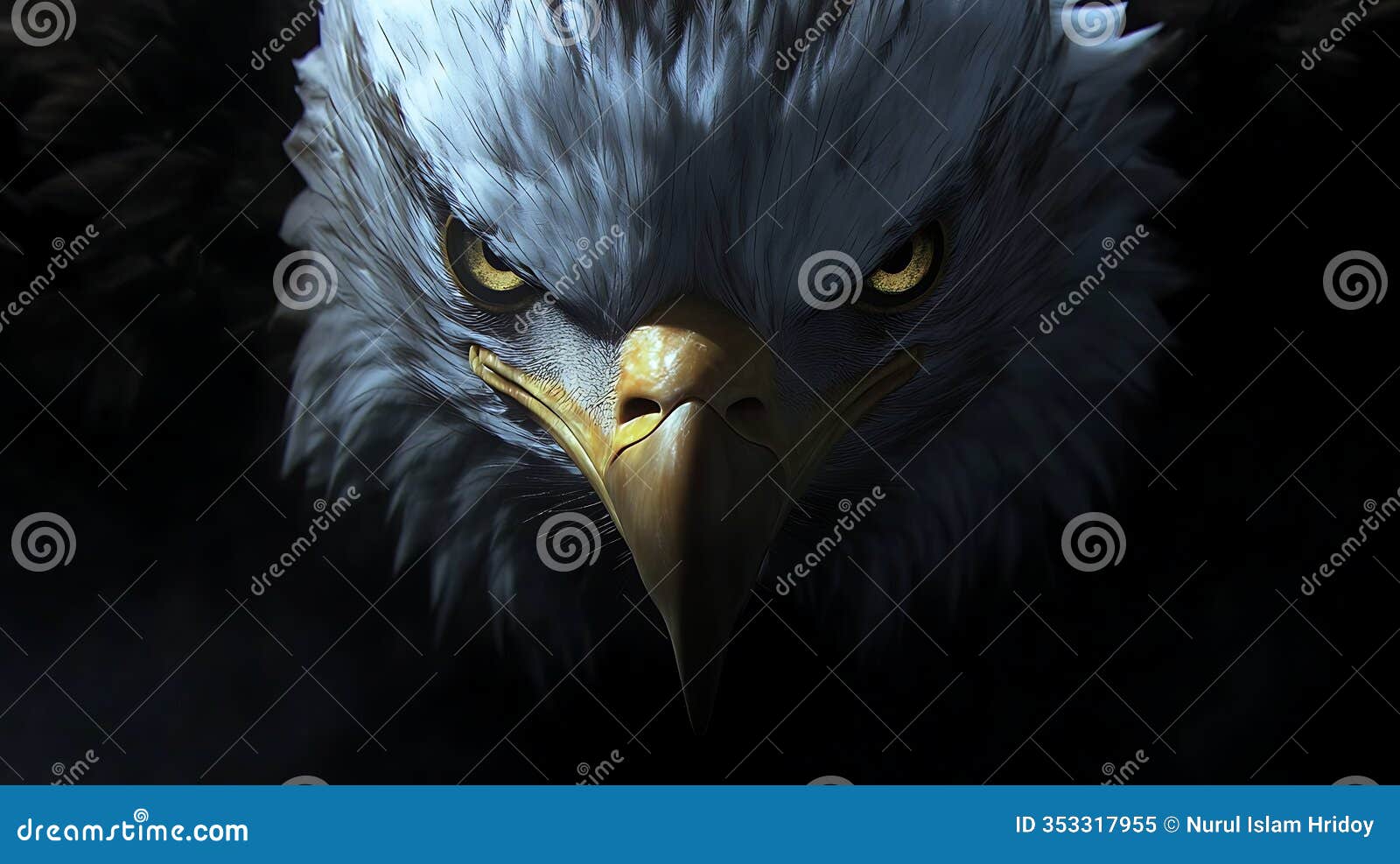 Dynamic Bald Eagle Face in Dramatic Lighting with Powerful Expression ...