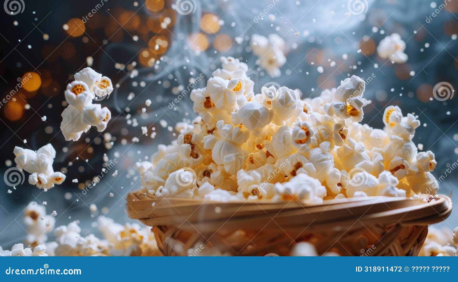 Dynamic Popcorn Cascade Buttered Kernels Spilling From Red Striped Bag ...