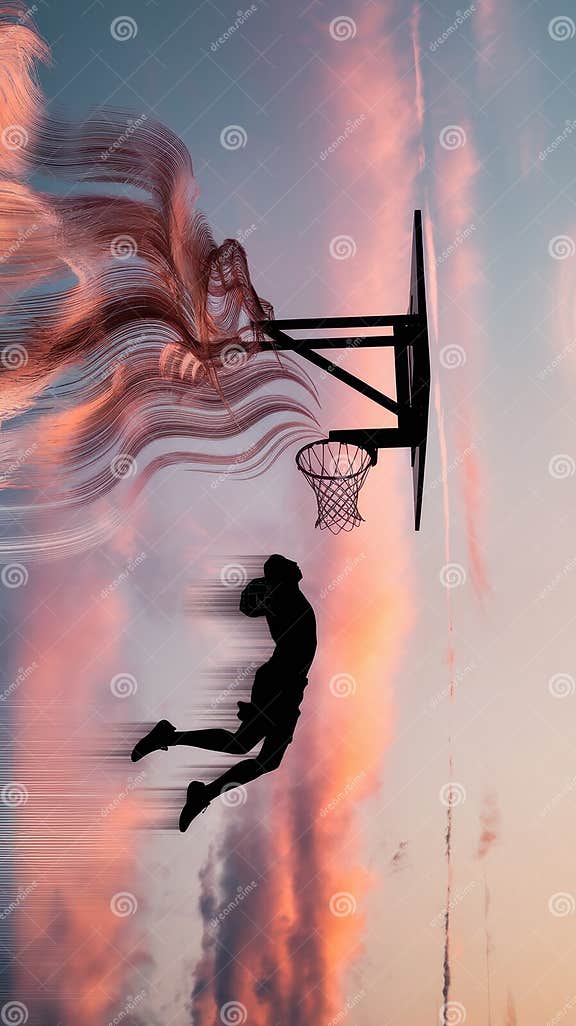 Dynamic Basketball Dunk with Sunset Gradient Background and Motion Blur ...