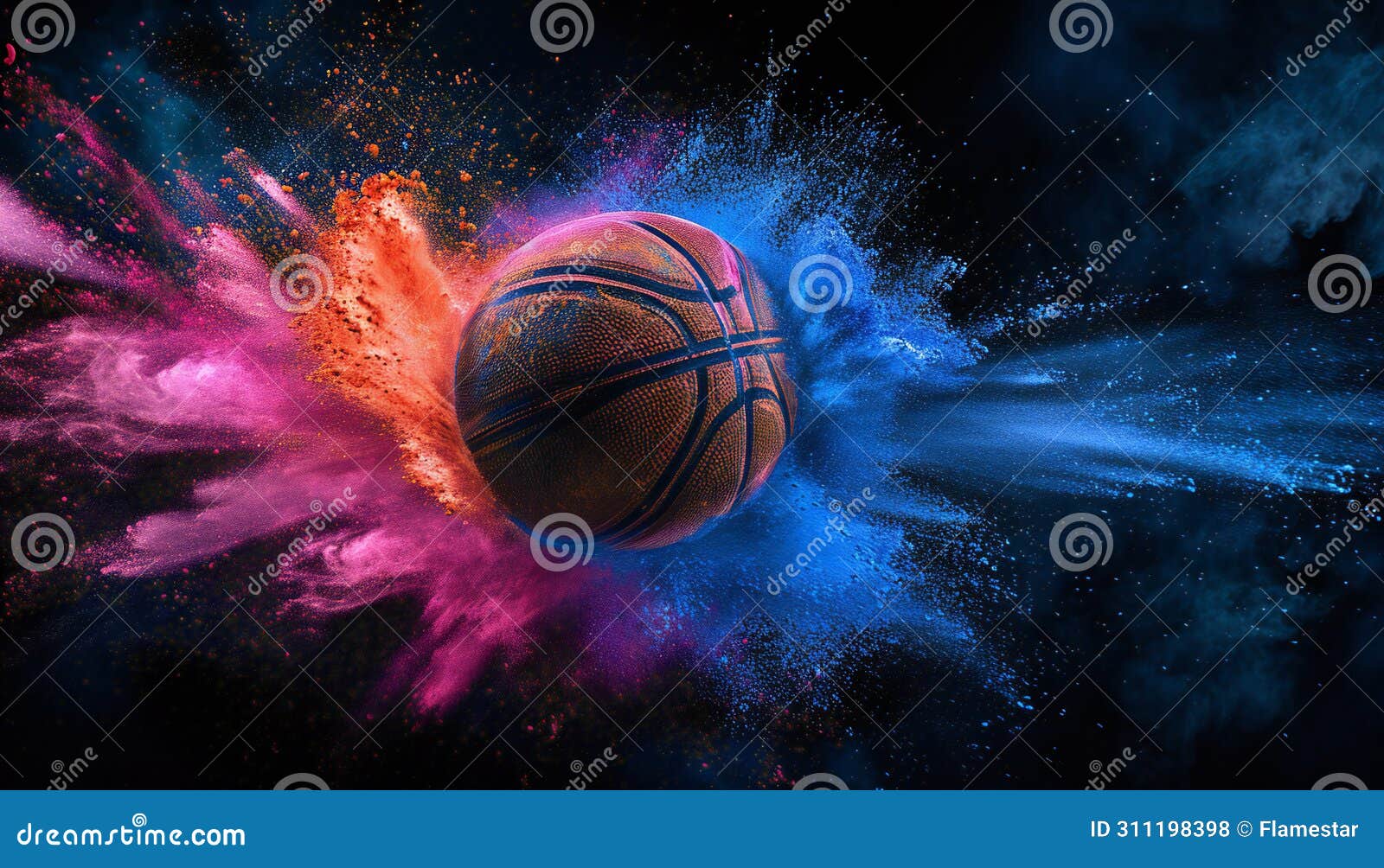 Dynamic Basketball in Motion Vibrant Powder Explosion Stock ...
