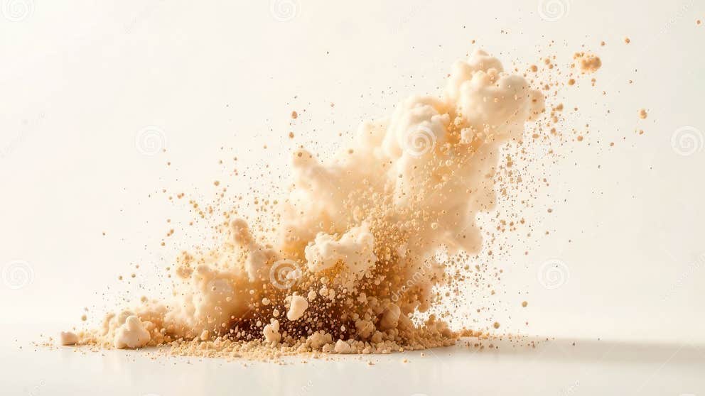 Dynamic Beige Powder Explosion Against White Background Stock ...