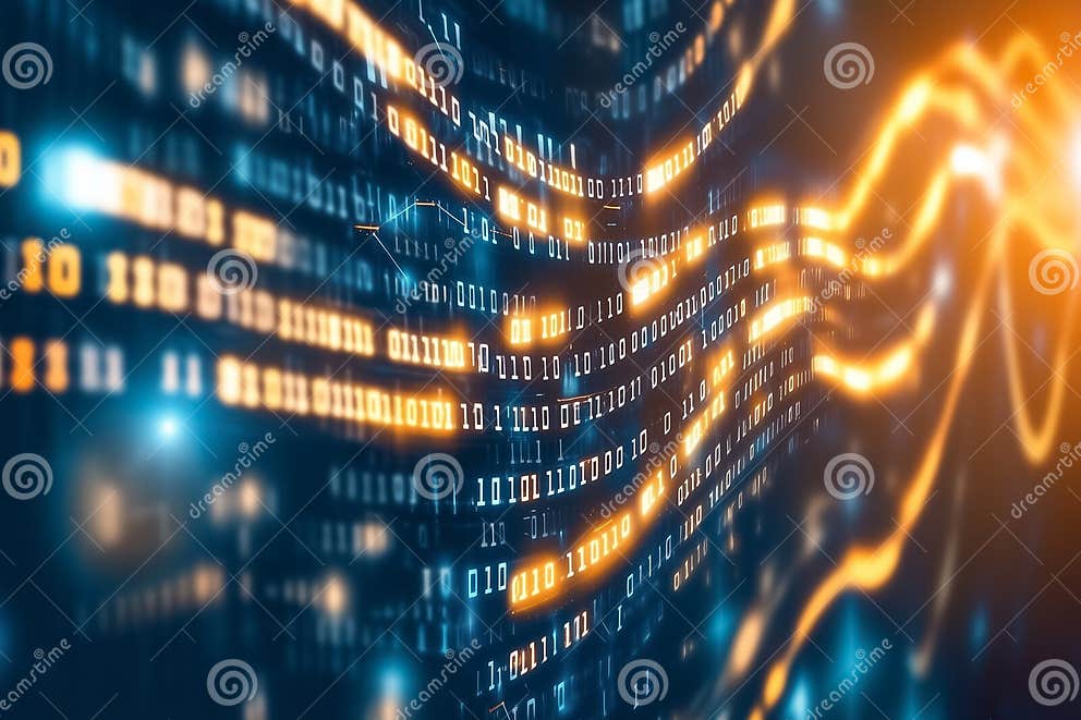 Dynamic Binary Code Cascades Over a Luminous Digital Backdrop ...