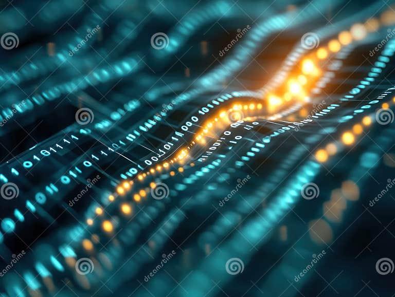Dynamic Binary Code Network Futuristic Data Flow Visualization