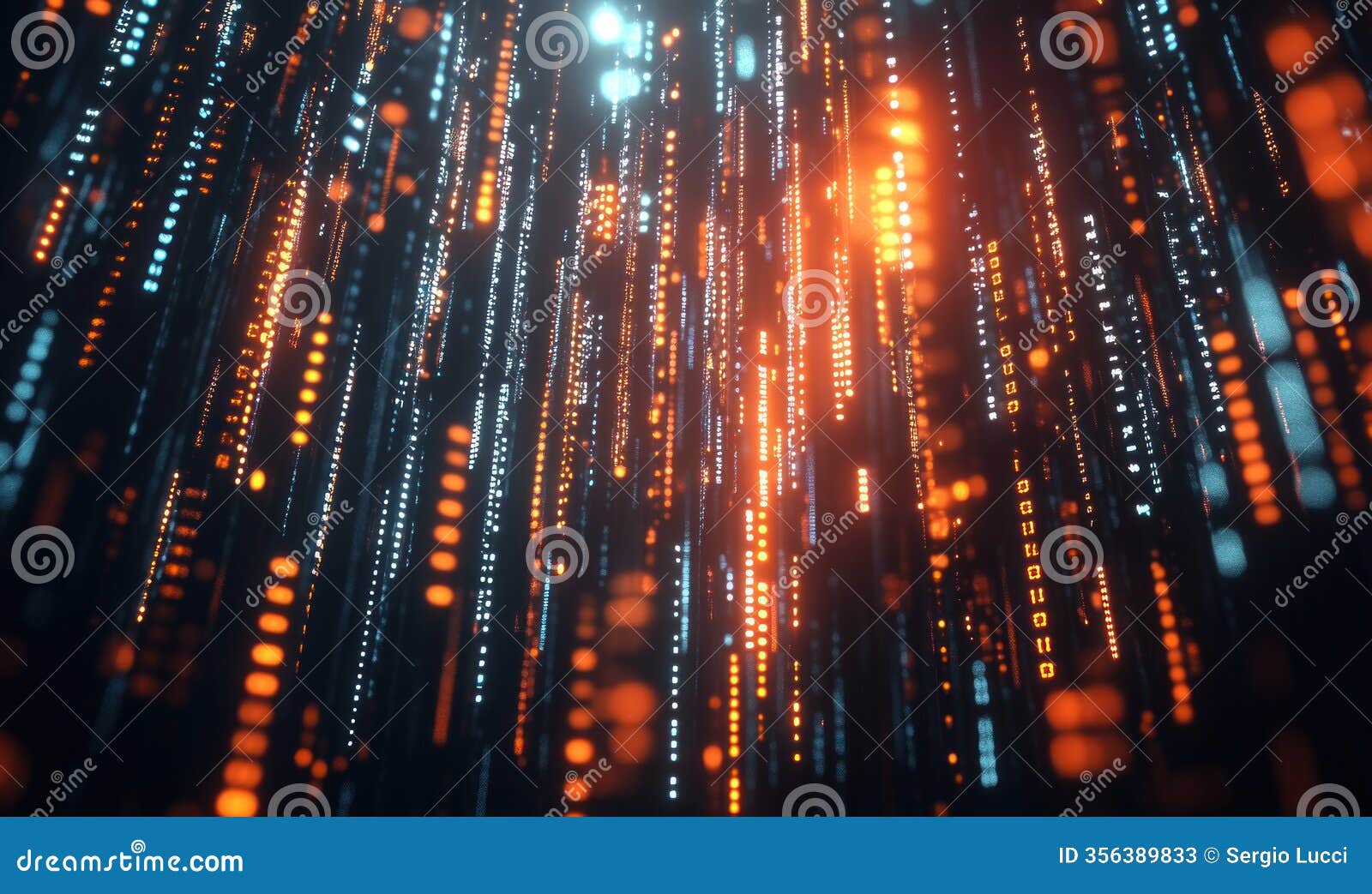 Dynamic Binary Code Visualization With Blue And Orange Streams In Motion Representing Data Flow