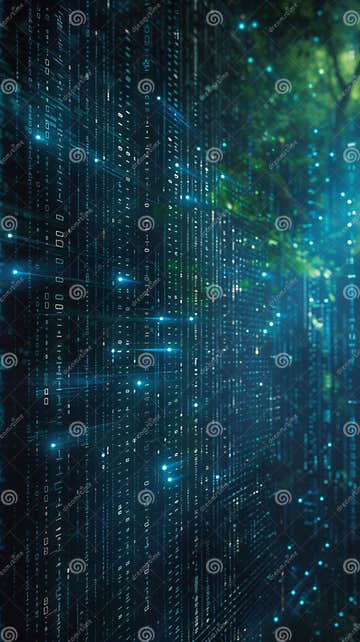 Dynamic Binary Data Flow Streaming Digits Create Intricate Matrix