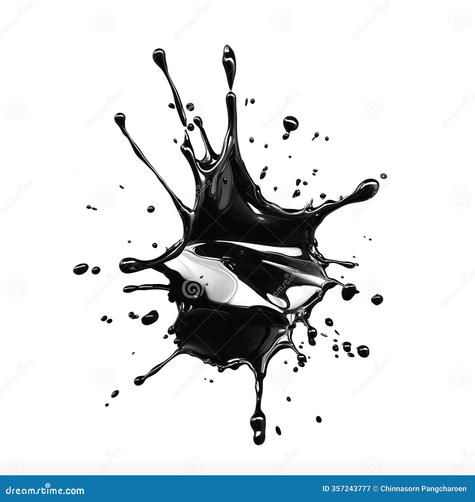 Dynamic Black Ink Splash on White Background, Creating Abstract Pattern ...