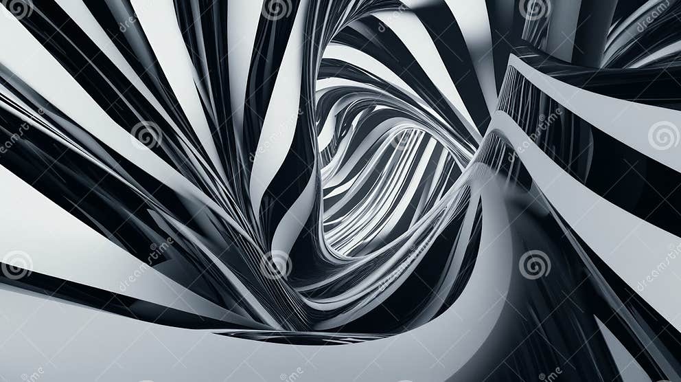 Dynamic Black and White Abstract Vortex Swirling in a Three-dimensional ...
