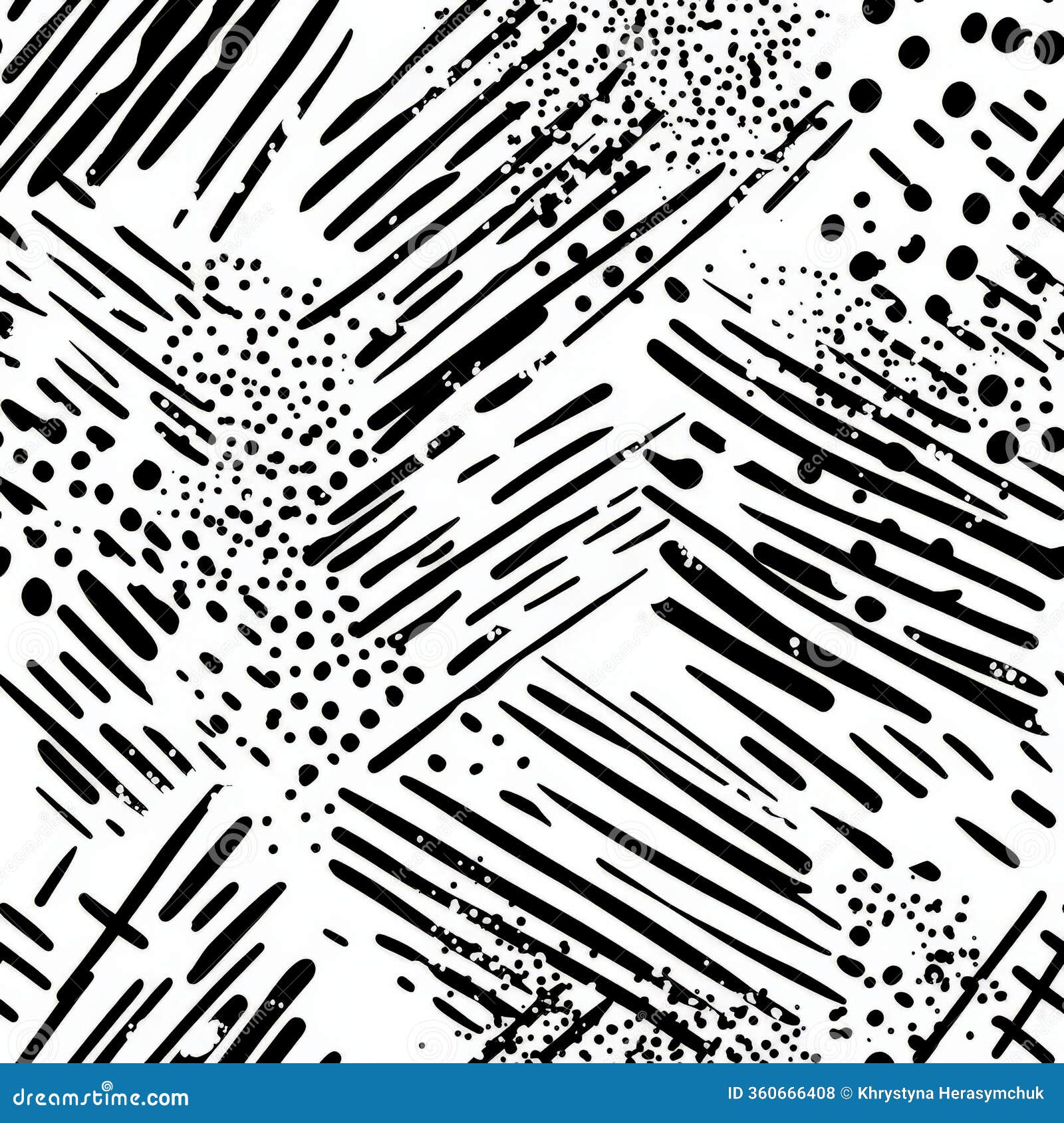A Dynamic Black and White Doodle Pattern of Overlapping Dots, Dashes ...
