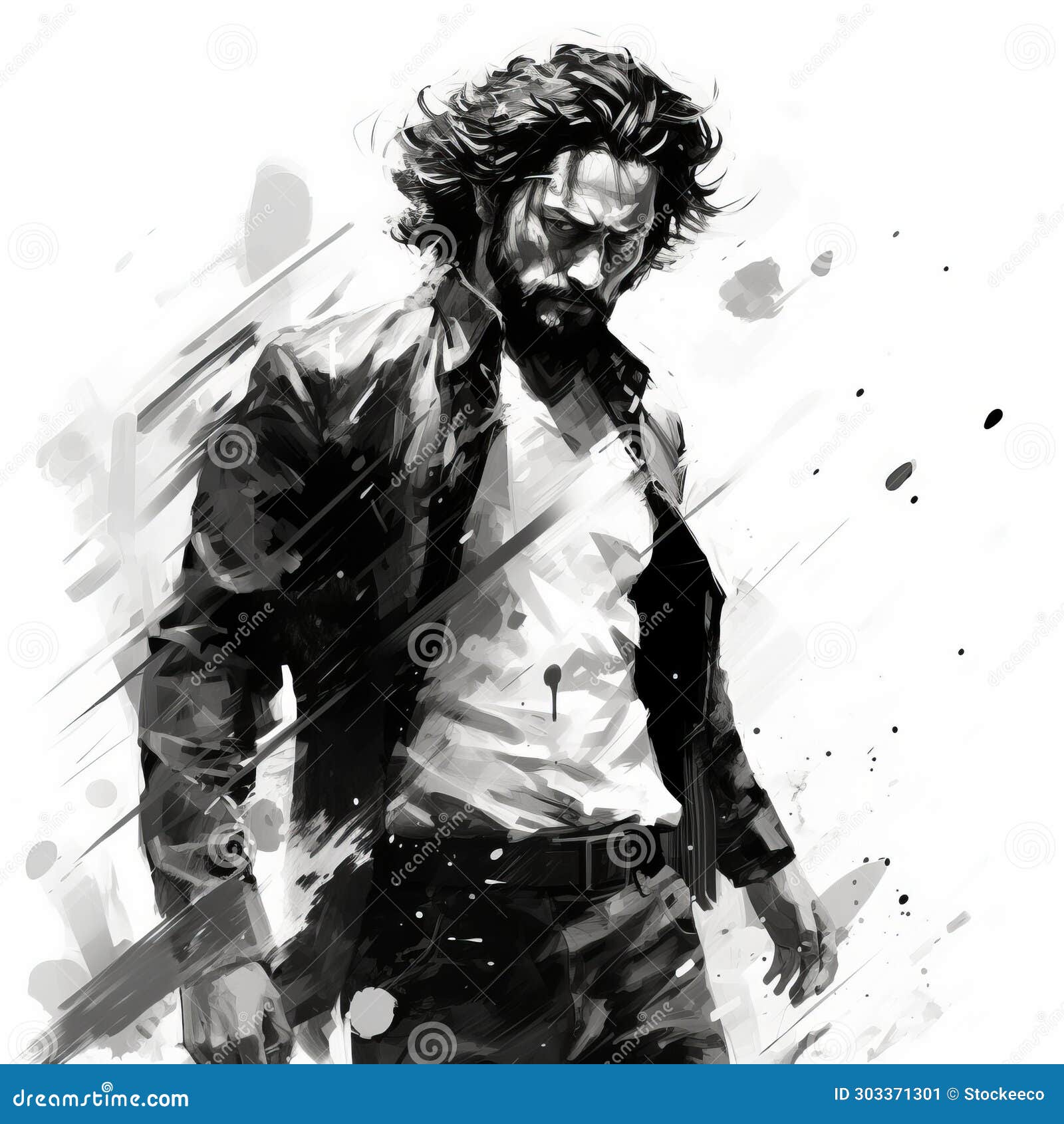 Dynamic Black and White Drawing of Actor in Suit - 8k Resolution Stock ...