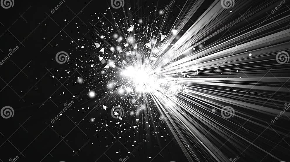 Dynamic Black and White Explosion of Light Rays and Particles Stock ...