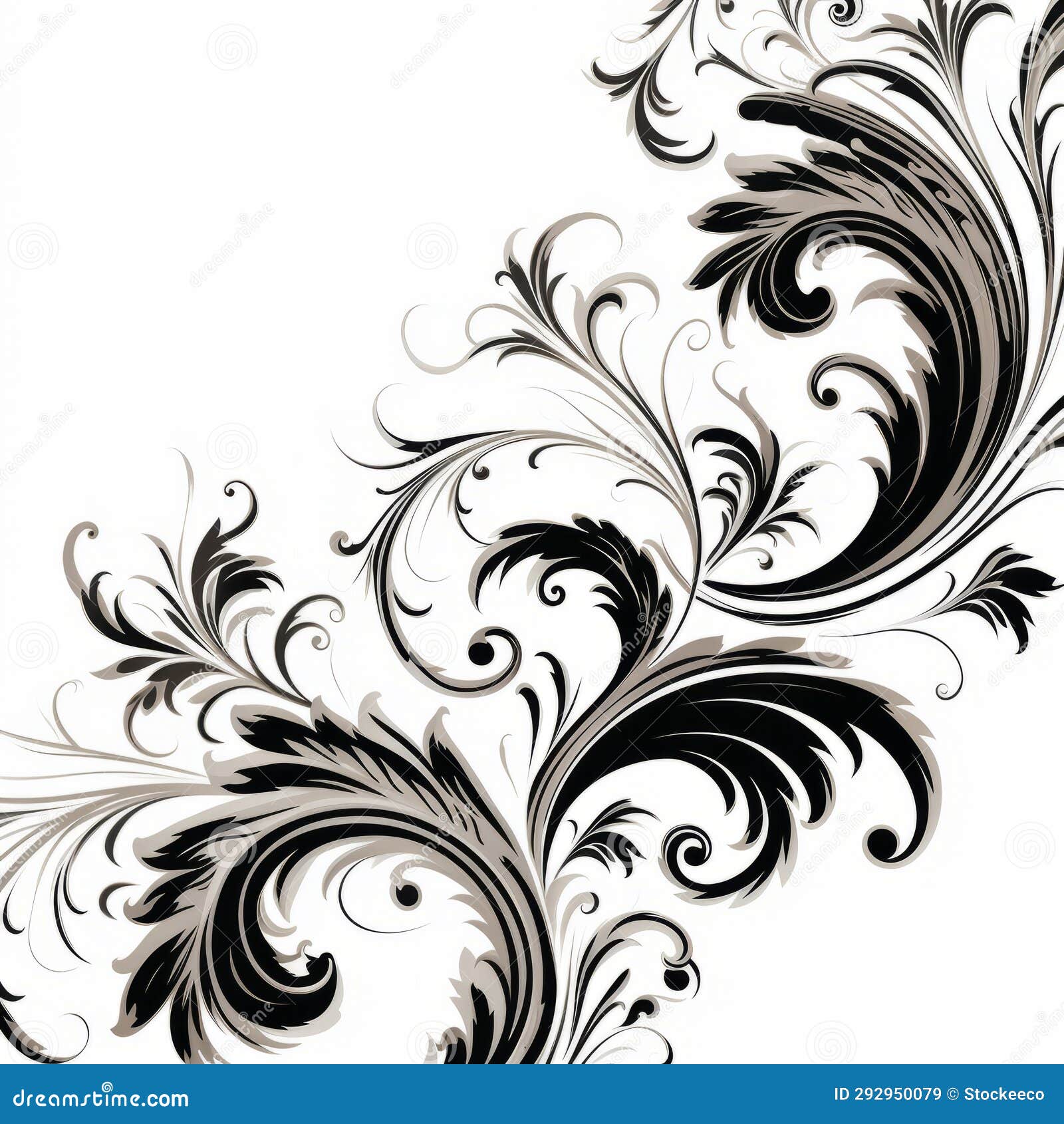 Dynamic Black and White Vector Design with Curved Floral Vines Stock ...