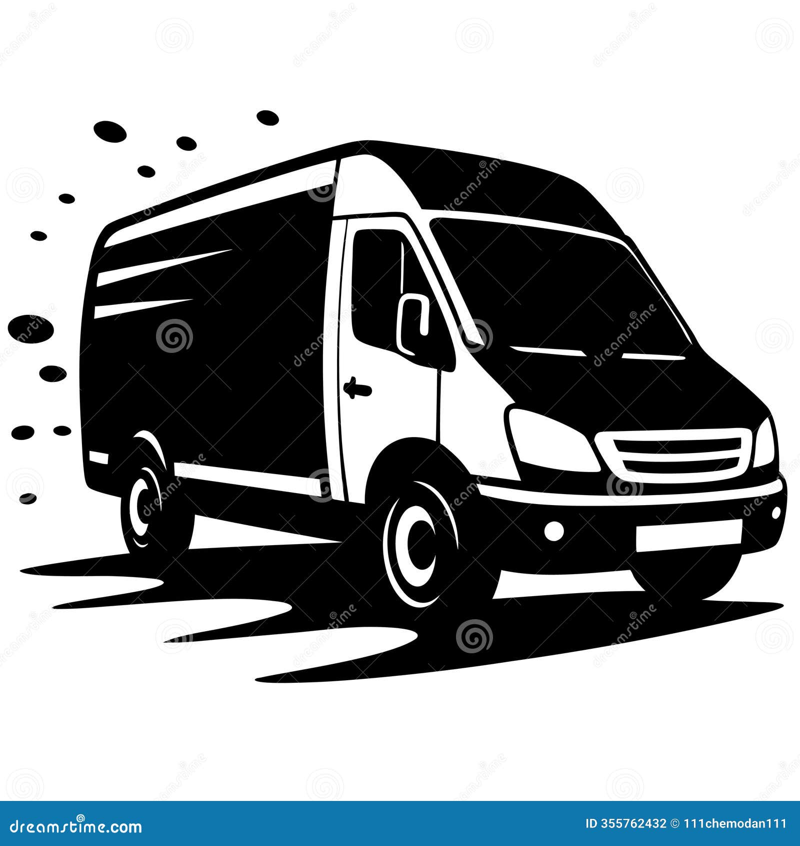 Dynamic Black and White Vector of a Speeding Delivery Van with Motion ...