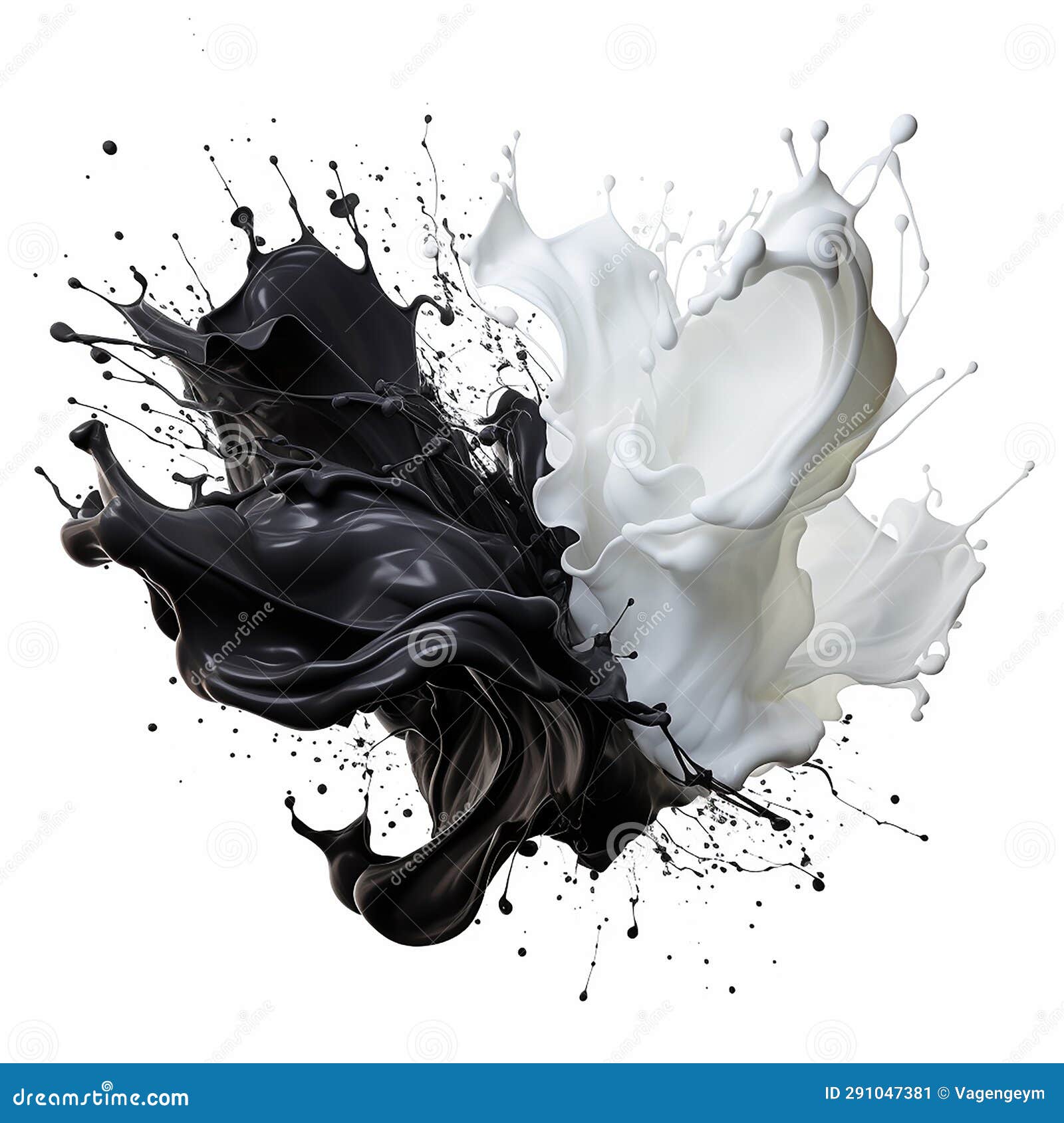 Dynamic Blending Black and White Liquid Splash with Flying Beautiful ...