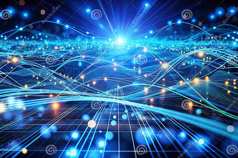 Dynamic Blue Data Flow Panoramic Visualization of Modern Technological ...