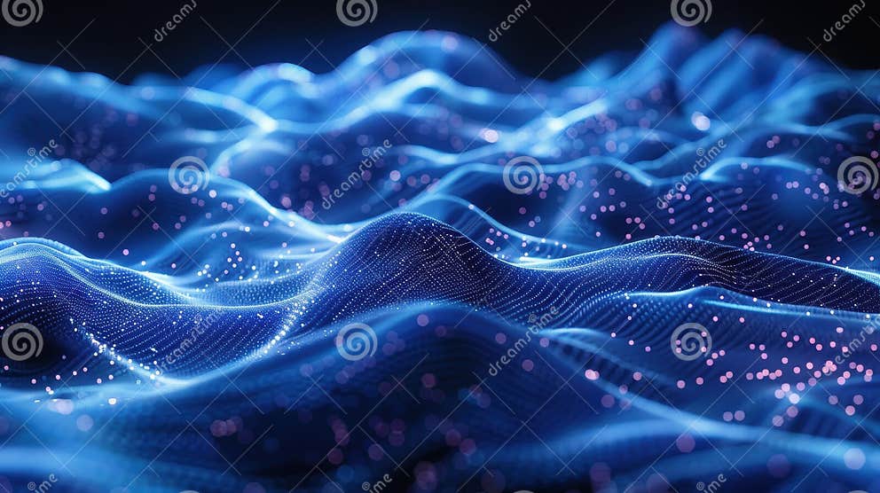 Dynamic Blue Graph Representing Flowing Data Trends at Night with ...