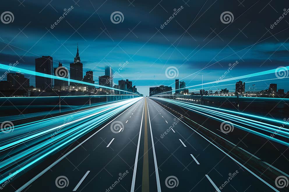 Dynamic Blue Highway Animation Creates Engaging Motion Backdrop Stock ...