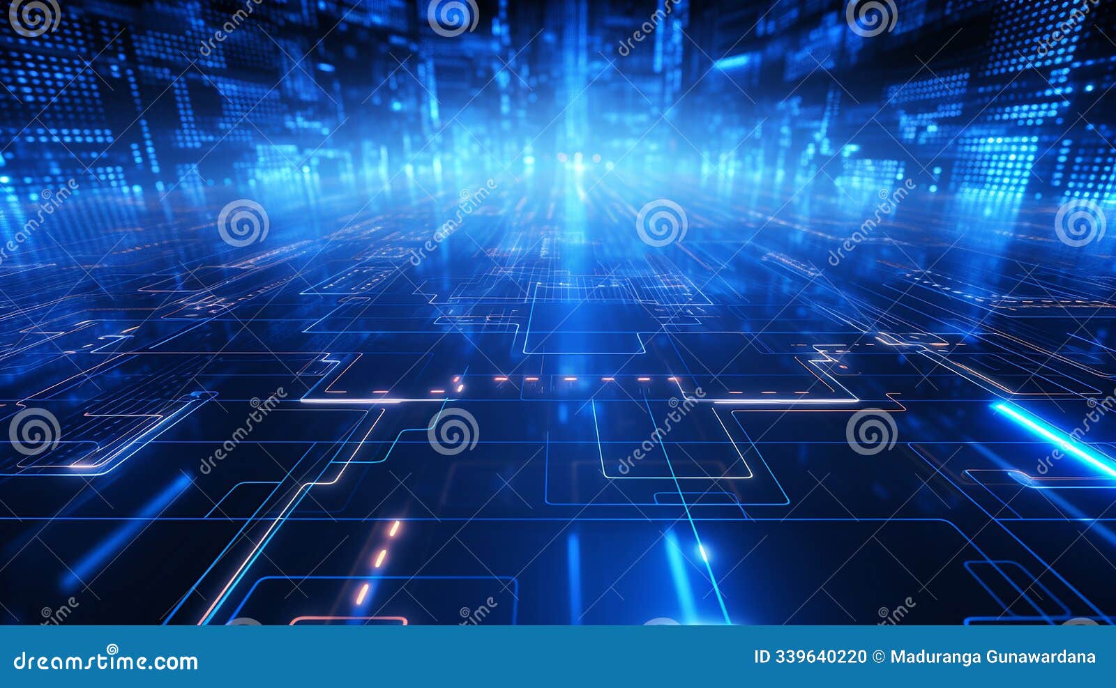 Dynamic Blue Internet Technology Background with Digital Circuits and ...