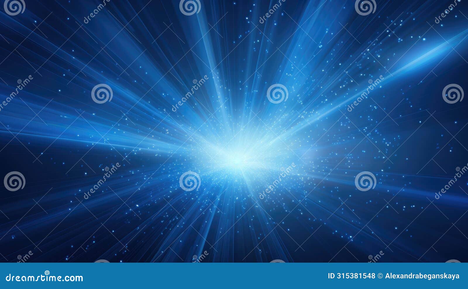 Dynamic Blue Light Rays and Particles on a Dark Background Stock ...
