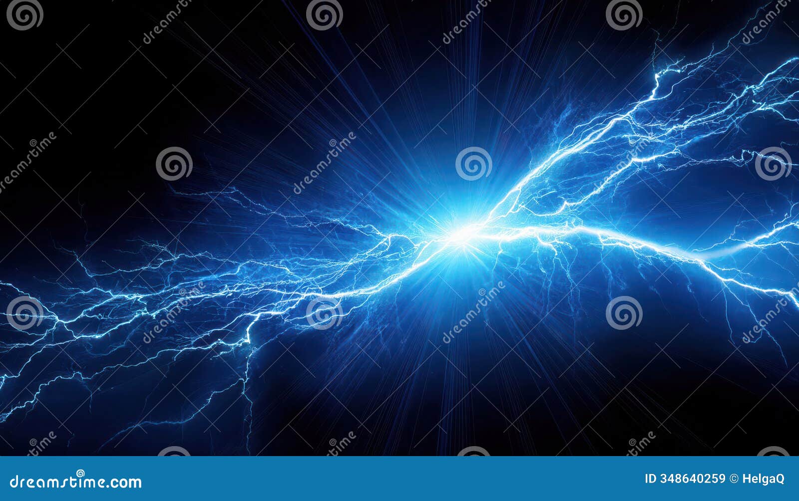 Dynamic Blue Lightning Bolt on Black Background Stock Illustration ...