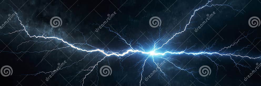 Dynamic Blue Lightning Bolt with Glowing Core and Jagged Tendrils Stock ...