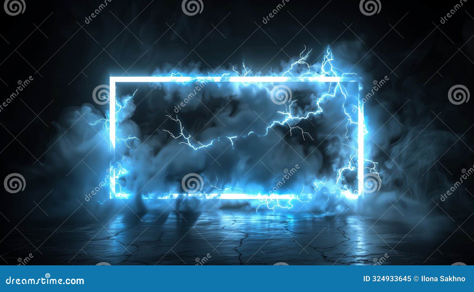 Dynamic Blue Lightning Frame on Dark Background Stock Illustration ...