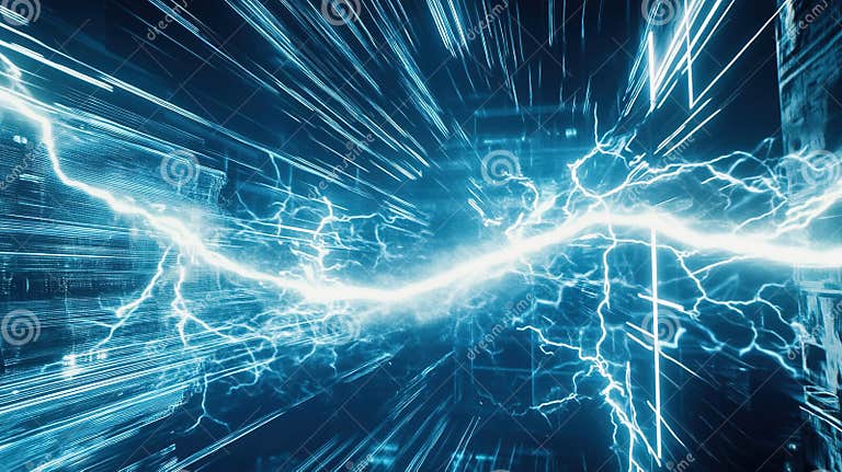 Dynamic Blue Lightning Strikes through Digital Space, Creating an ...