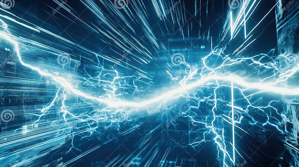 Dynamic Blue Lightning Strikes through Digital Space, Creating an ...